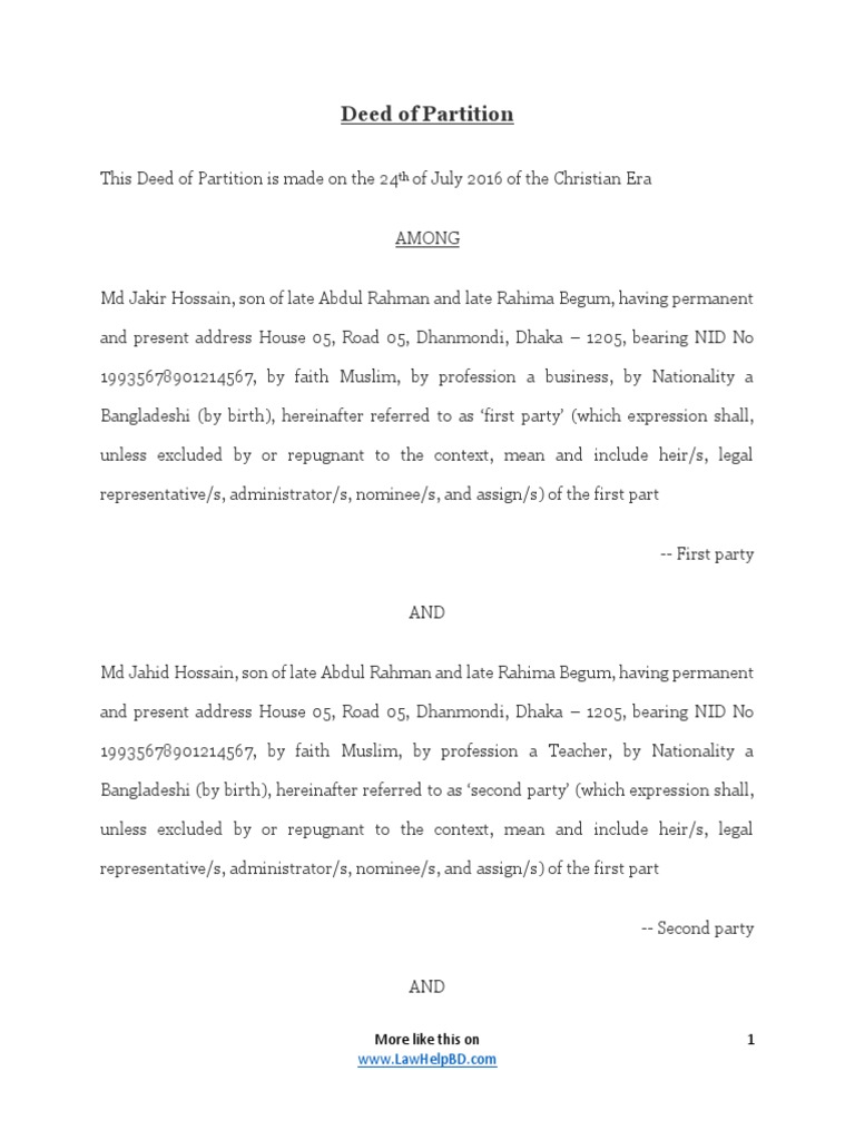 Deed of Partition | PDF | Law And Economics | Property Law