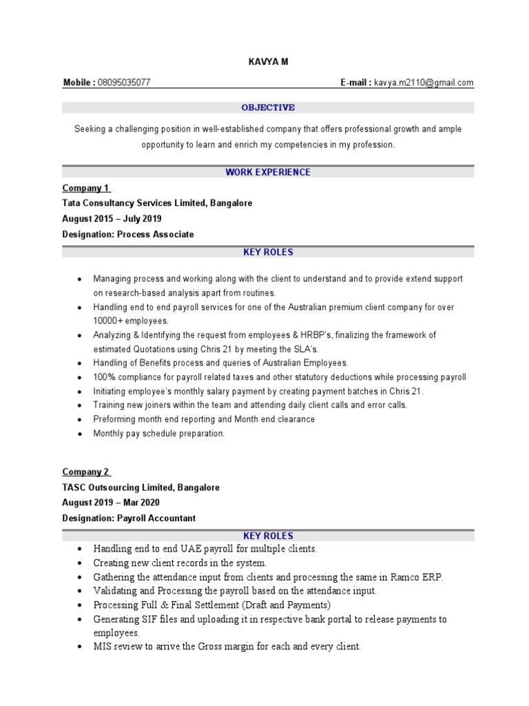 Kavya - Resume | PDF | Payroll | Business