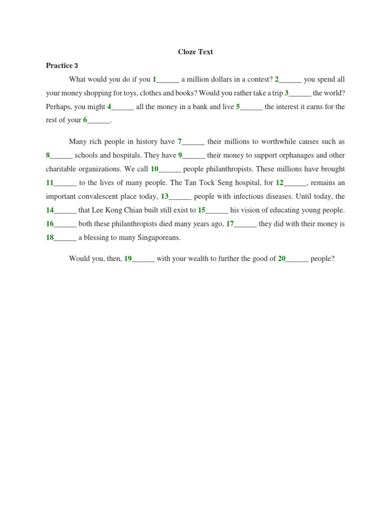 Cloze Text Ex 3 | PDF