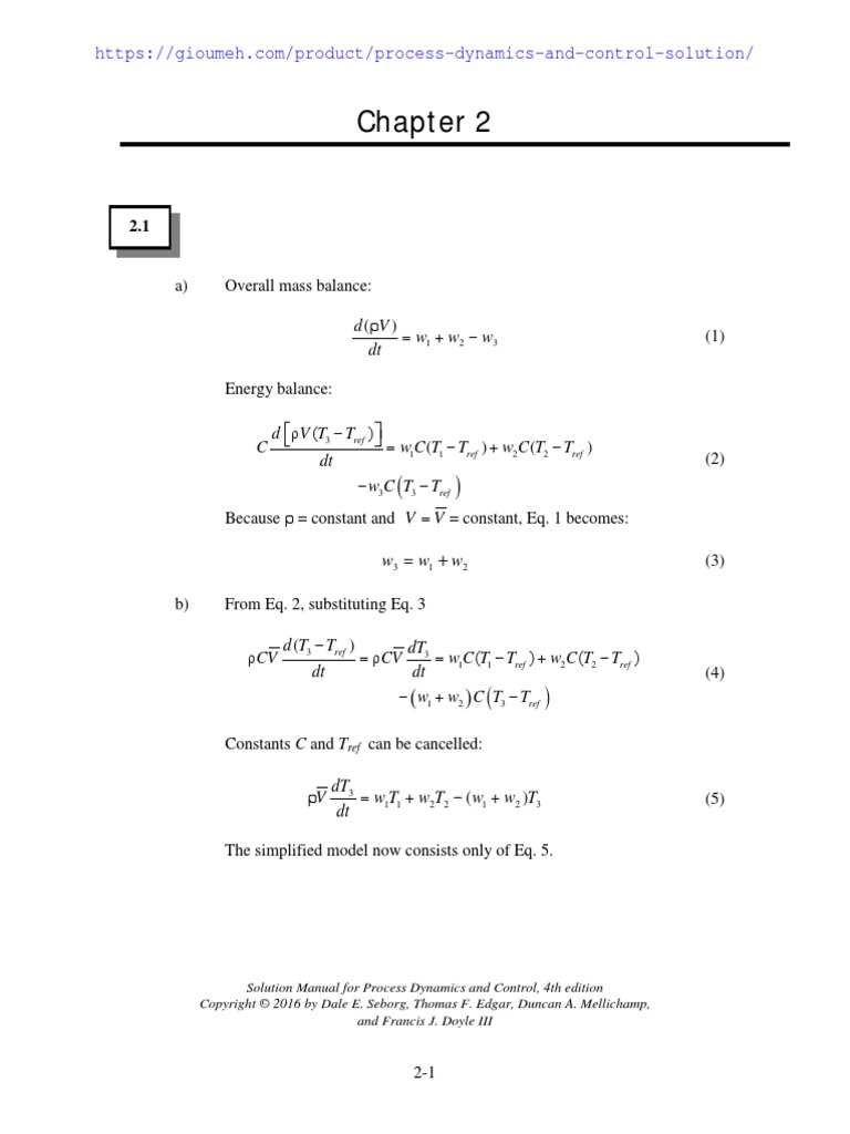 Process Dynamics and Control Seborg 3rd Edition Chapter Solution Manual ...
