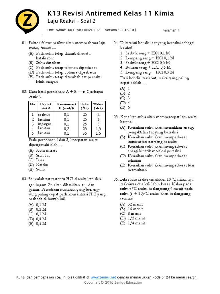 Latihan Soal Laju Reaksi Dan Kesetimbangan Kimia - Xi | PDF