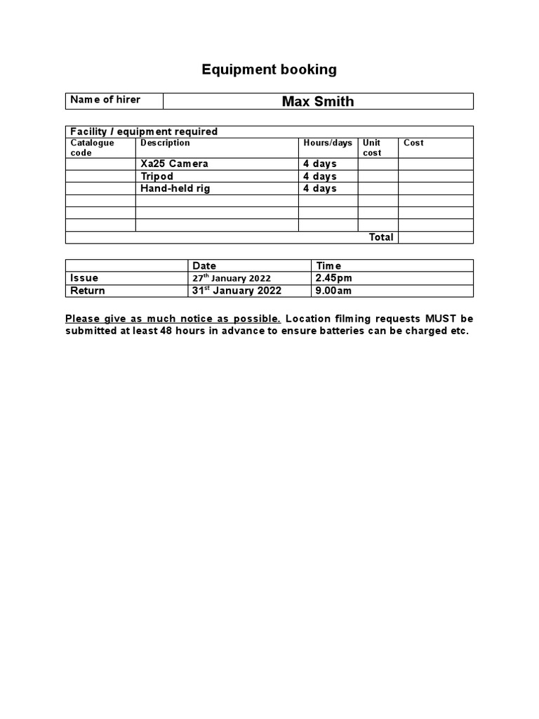 Camera Booking Paperwork 2 | PDF | Hazards | Risk