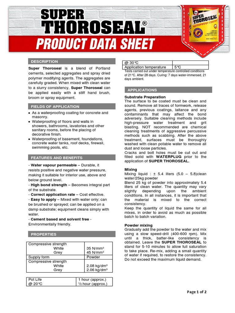 Description: Super Thoroseal Is A Blend of Portland | PDF | Water ...