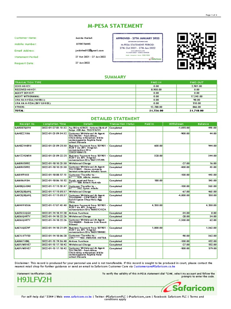 H9Jlfv2H: M-Pesa Statement | PDF | Economies | Service Industries