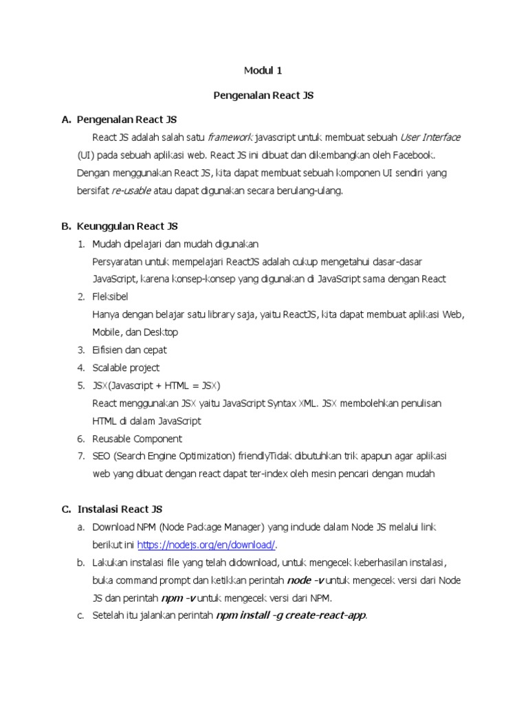 Modul 1 - Pengenalan React JS | PDF