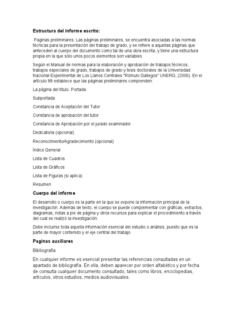 Estructura Del Informe Escrito | PDF