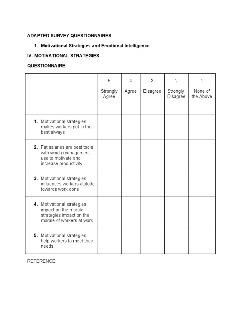 Adapted Survey Questionnaires 1. Motivational Strategies and Emotional ...