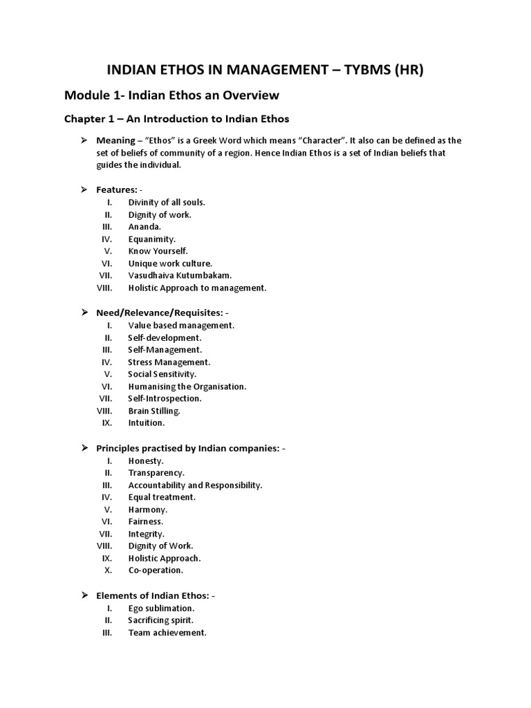 Indian Ethos in Management Overview | PDF | Meditation | Karma