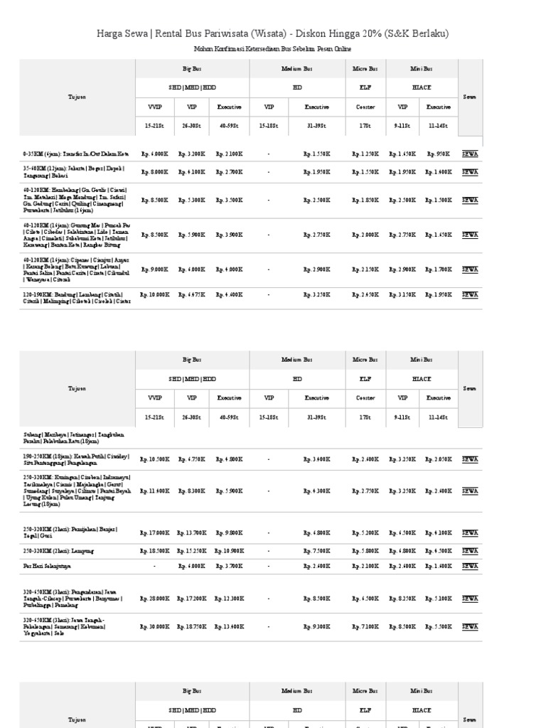 Harga Sewa Bus Pariwisata | PDF