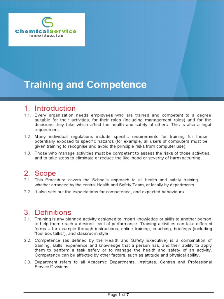 Training and Competence Procedure: Page 1 of 7 | PDF | Occupational ...