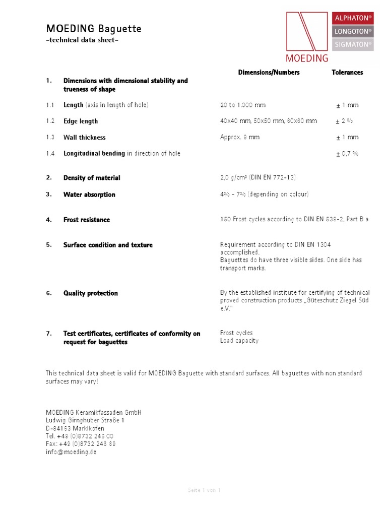 MOEDING Baguette: - Technical Data Sheet | PDF