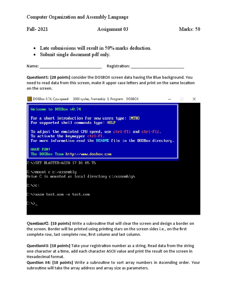 Assembly Language Assignment 2021 | PDF