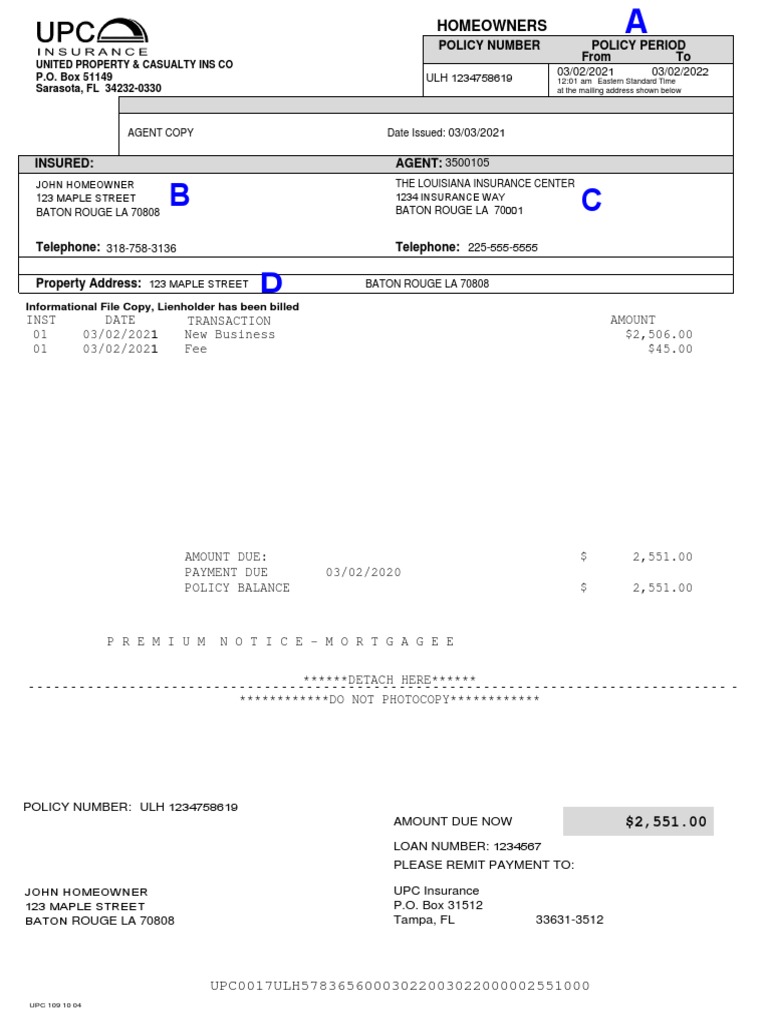 Insurance Dec Page-Dummy | PDF | Insurance | Financial Risk