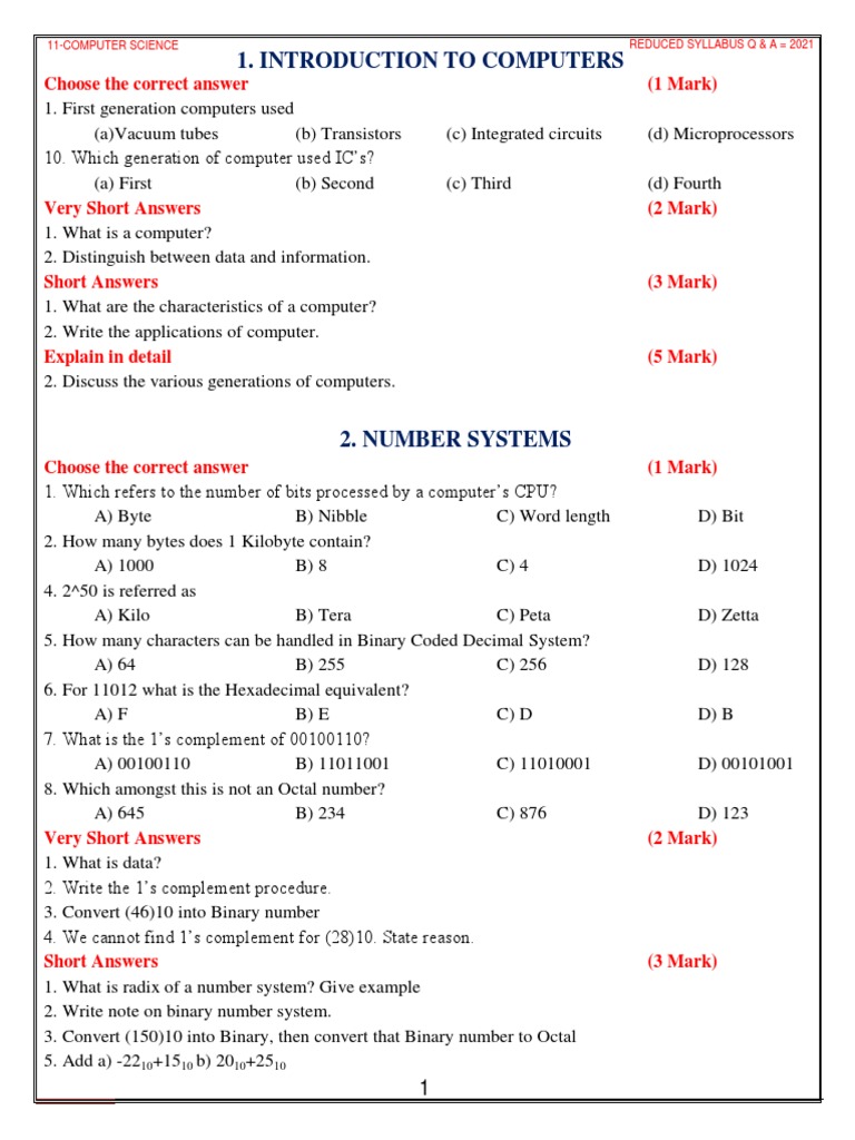 Xi-Cs-Reduced - Syllabus Q & A - 21 | PDF | Operating System | Inheritance (Object Oriented ...
