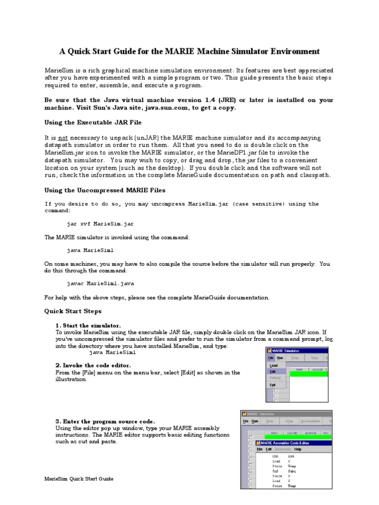 A Quick Start Guide For The MARIE Machine Simulator Environment | PDF | Java (Programming ...