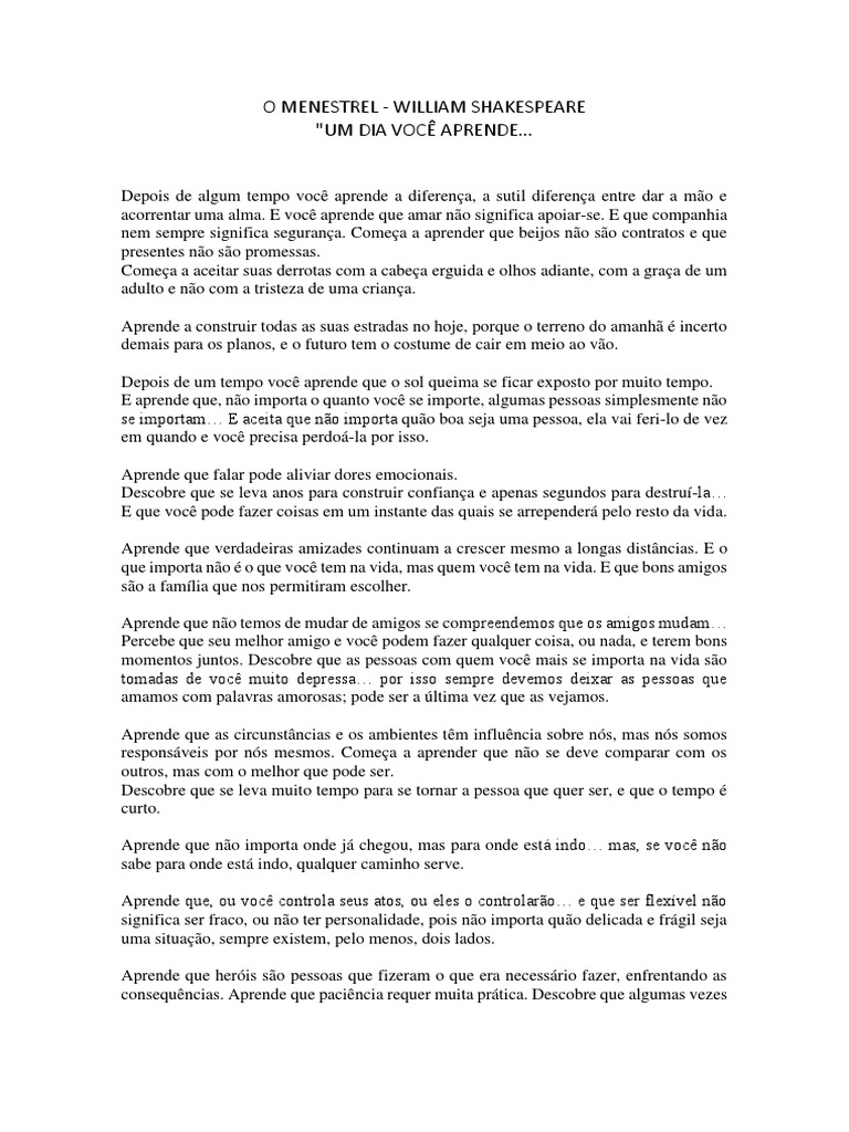 O MENESTREL - William Shakespeare | PDF | Amor | Tempo