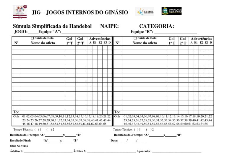 Súmula Simplificada de Handebol Jig 2022 | PDF