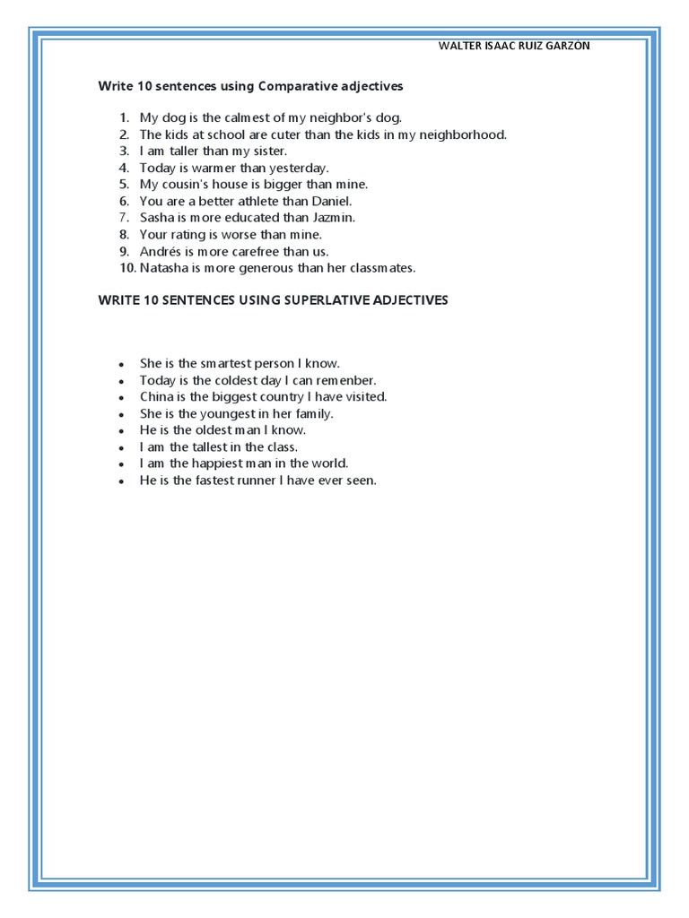 Write 10 Sentences Using Comparative Adjectives | PDF