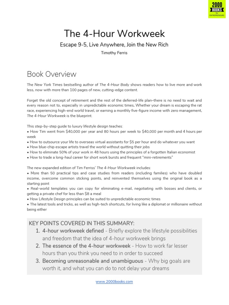 The 4-Hour Workweek: Book Overview | PDF