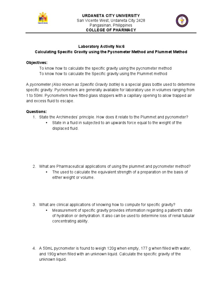 Calculating Specific Gravity using the Pycnometer Method and Plummet ...