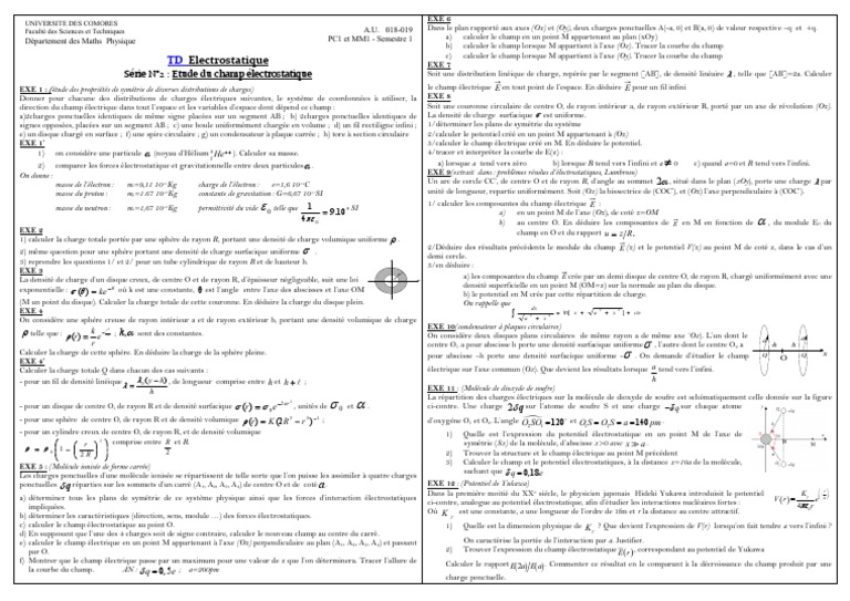 TD Electrostatique Série 2 | PDF | Électrostatique | Champ électrique