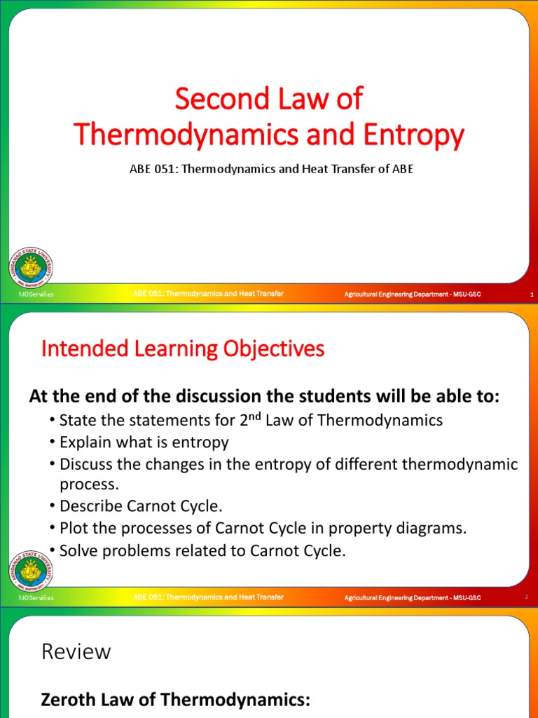 ABE 051 - Lecture - Second Law of Thermodynamics and Entropy (Autosaved ...