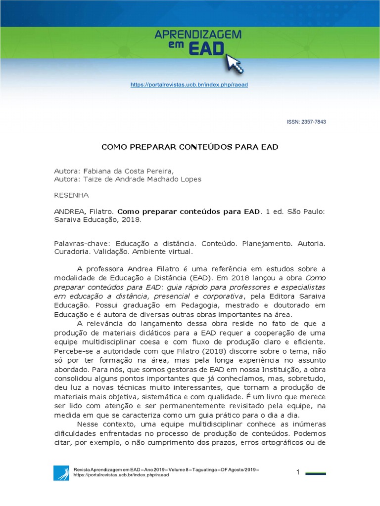 Como Criar Conteúdos Para Ead Pdf Educação à Distância Pedagogia