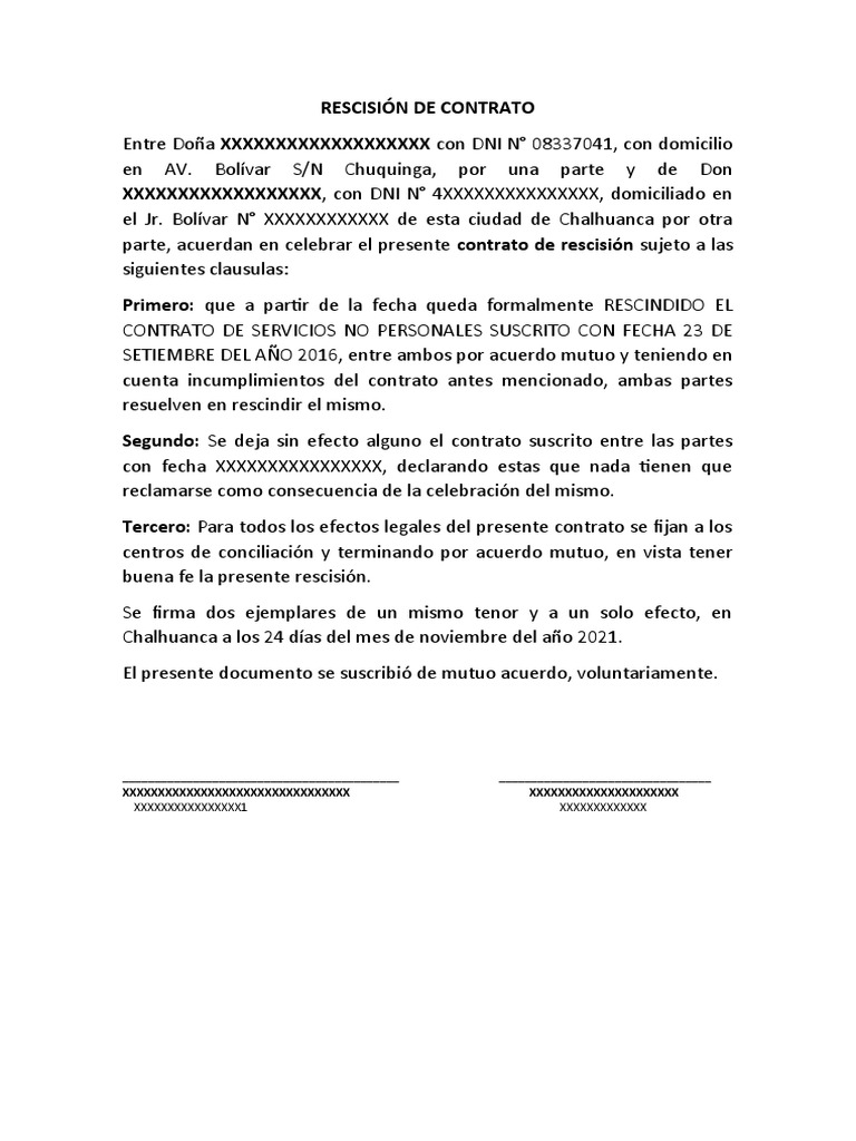 Modelo de Rescisión de Contrato | PDF | Ciencias sociales | Derecho
