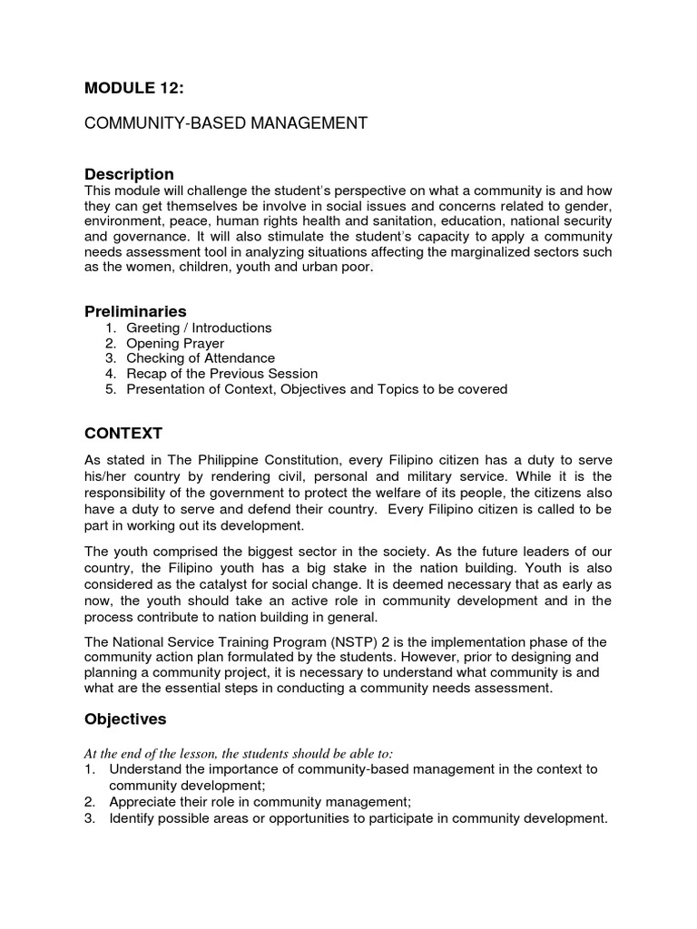Module 12 Community-Based Management | PDF | Needs Assessment | Top ...