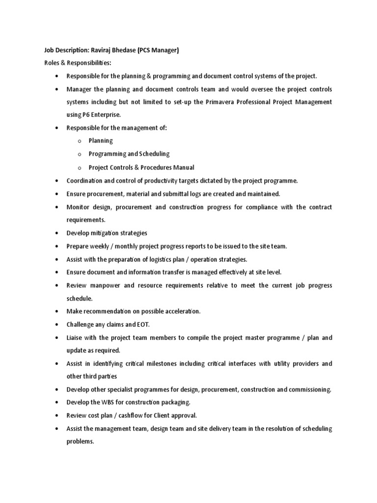 PCS Manager and Construction Roles | PDF | Project Management | Business