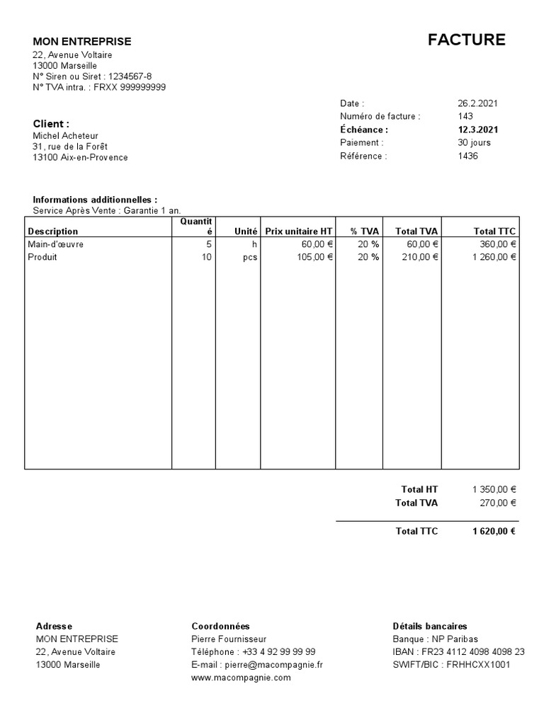 Modèle de Facture Professionnelle | PDF | Facture | Taxe sur la valeur ...
