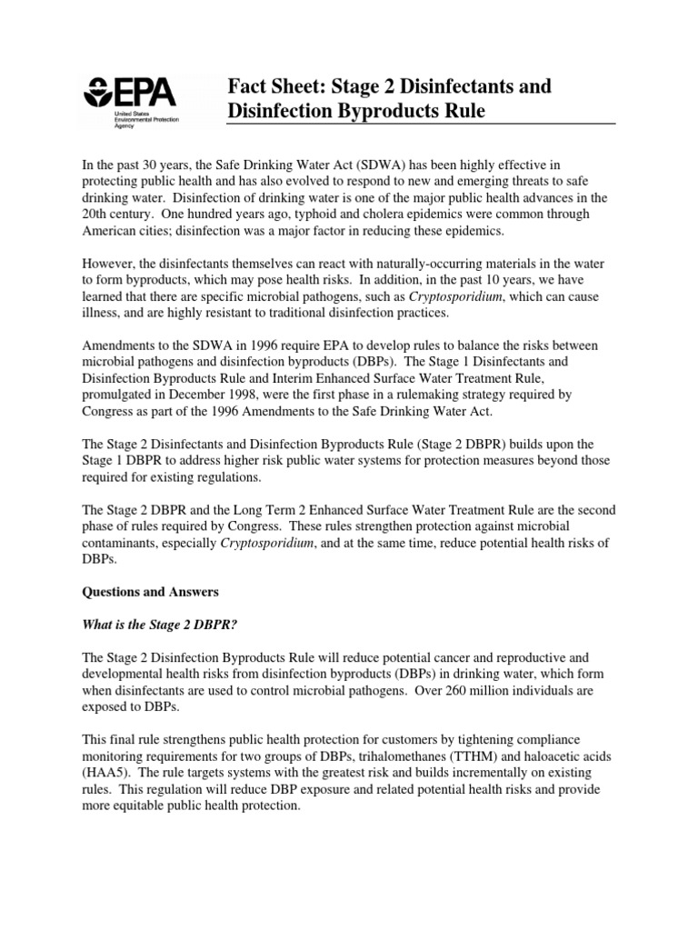EPA Fact Sheet Stage 2 Disinfectants ZyPDF | PDF | Disinfectant ...