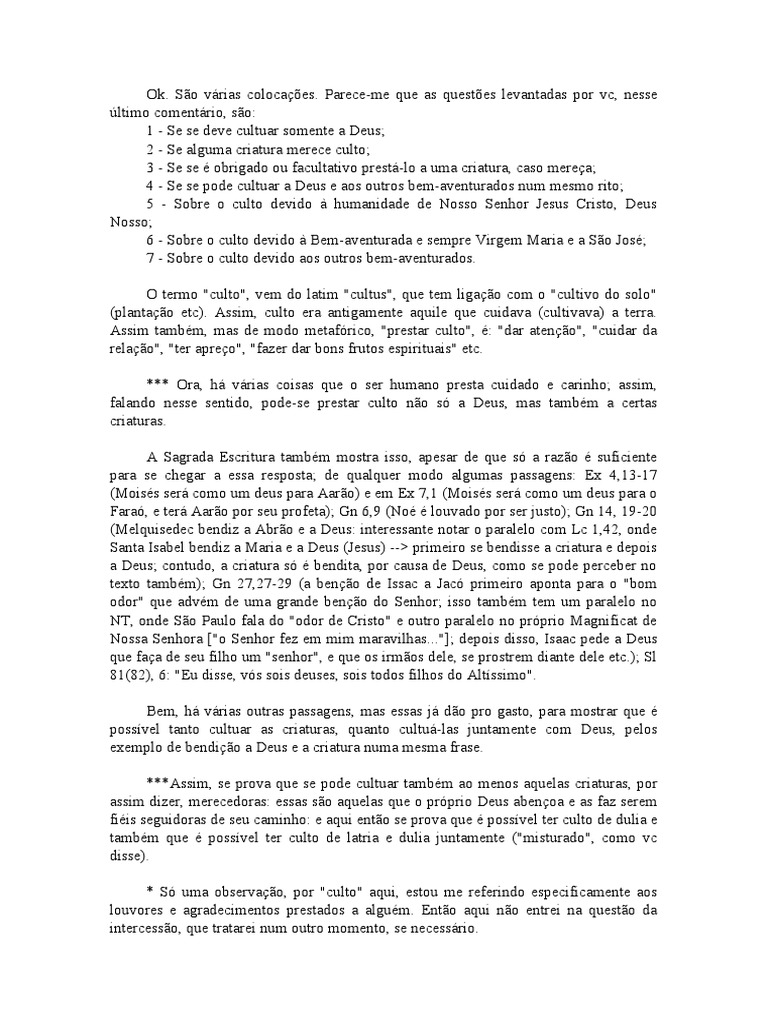 Comentário Latria Dulia | PDF | Santo | Culto cristão