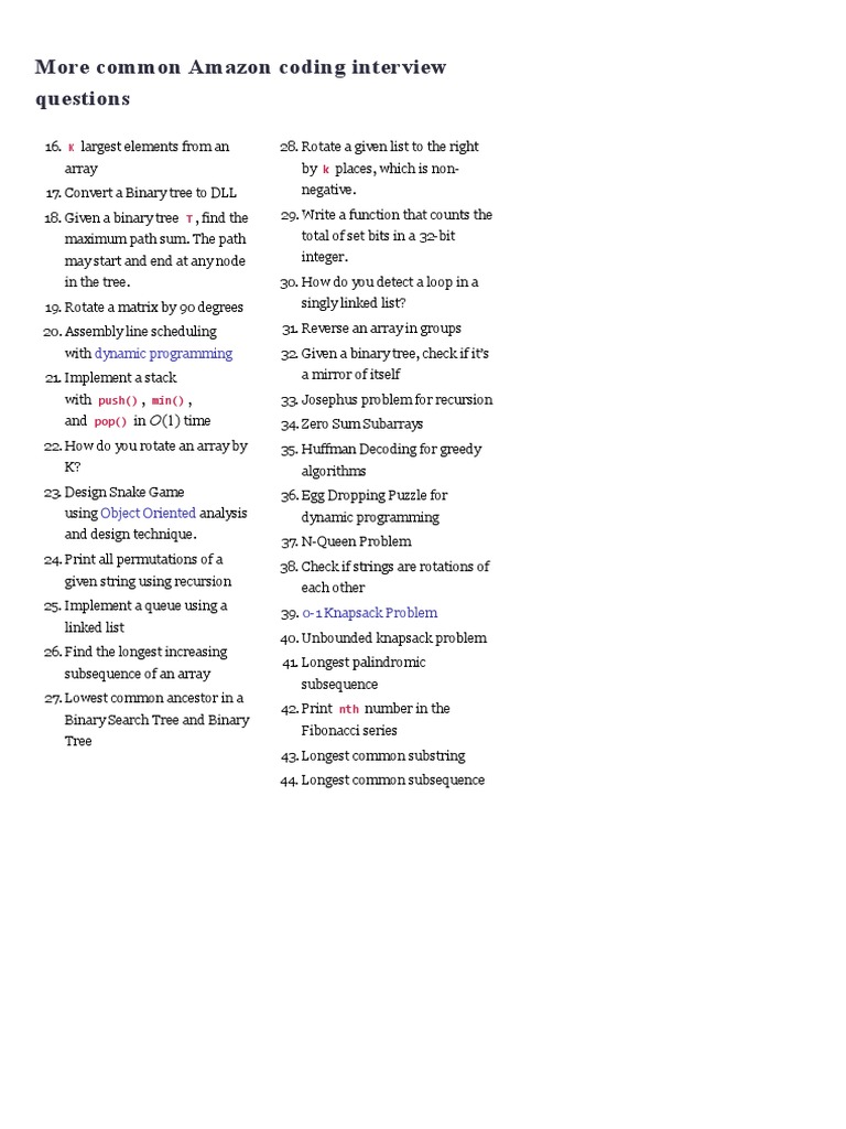 More Common Amazon Coding Interview Questions: Dynamic Programming | PDF More Common Amazon Coding Interview Questions: Dynamic Programming | PDF