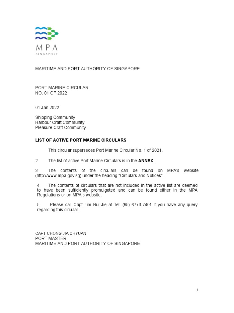 Port Marine Circulars | PDF | Ships | Port