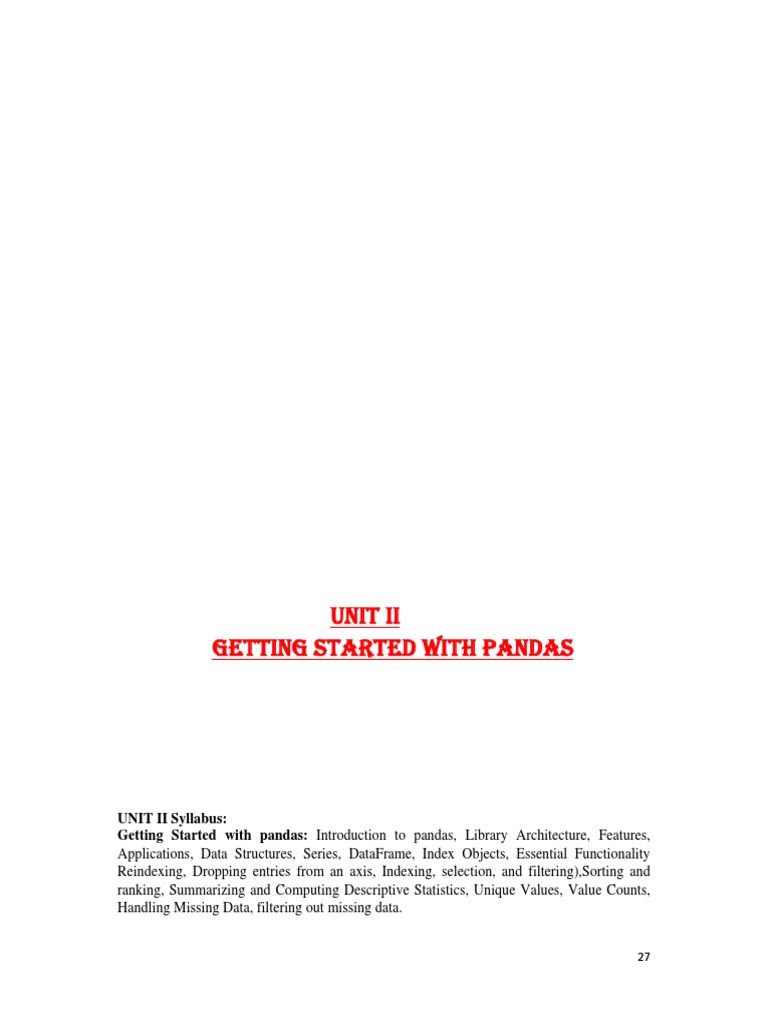 Unit Ii Getting Started With Pandas | PDF | Modular Programming | Library (Computing)