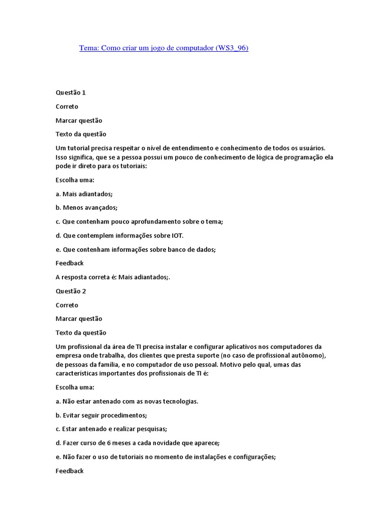 Workshop Fael Tema Como Criar Um Jogo de Computador WS3 - 96 | PDF ...