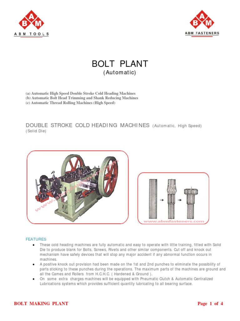 Automatic Bolt Making Plant | PDF | Screw | Machines