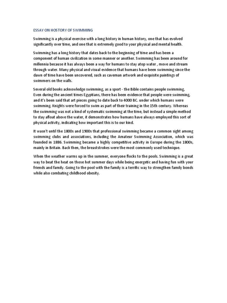 Essay On Hostory of Swimming | PDF