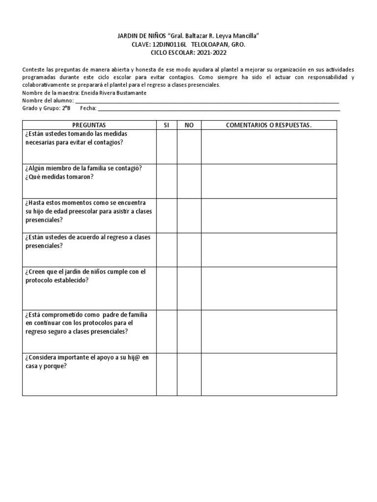 Encuesta para Padres sobre Regreso a Clases | PDF | Relaciones ...