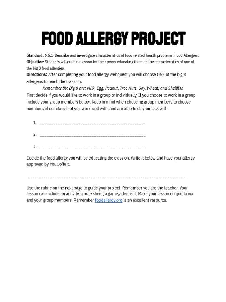 Food Allergy Project | PDF | Food Allergy | Allergen