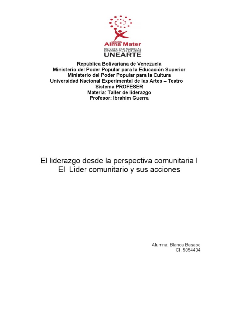 Liderazgo Comunitario: Definición y Características | PDF | Liderazgo ...