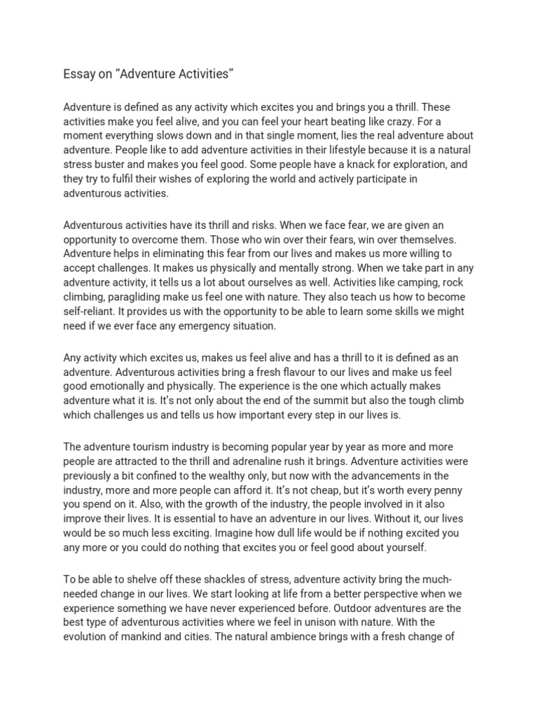 Essay On "Adventure Activities" | PDF | Psychology