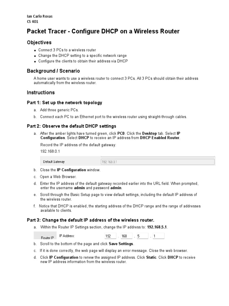 Configuring DHCP Services on a Wireless Router to Automatically Assign IP Addresses to Three ...