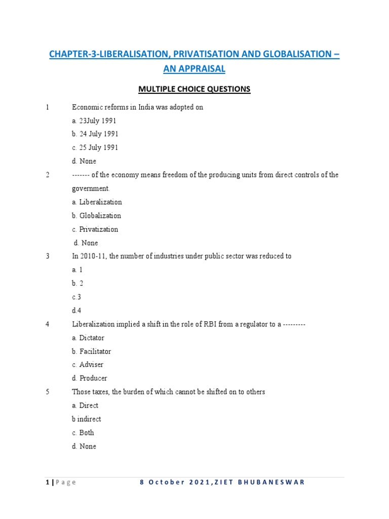 Chapter-3-Liberalisation, Privatisation and Globalisation - An Appraisal | PDF | Taxes ...