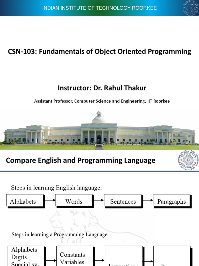 CSN-103: Fundamentals of Object Oriented Programming: Indian Institute ...