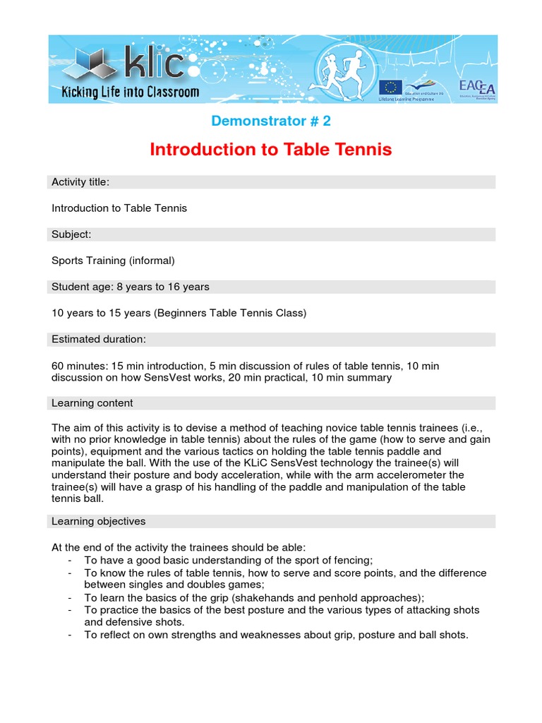 Introduction To Table Tennis: Demonstrator # 2 | PDF | Table Tennis ...