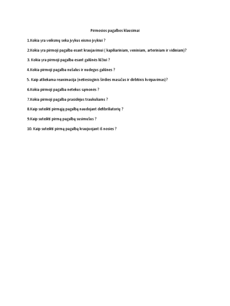 Pirmosios Pagalbos Klausimai | PDF