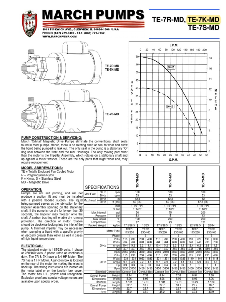 Manual March Te-7k-Md | PDF | Pump | Electric Motor
