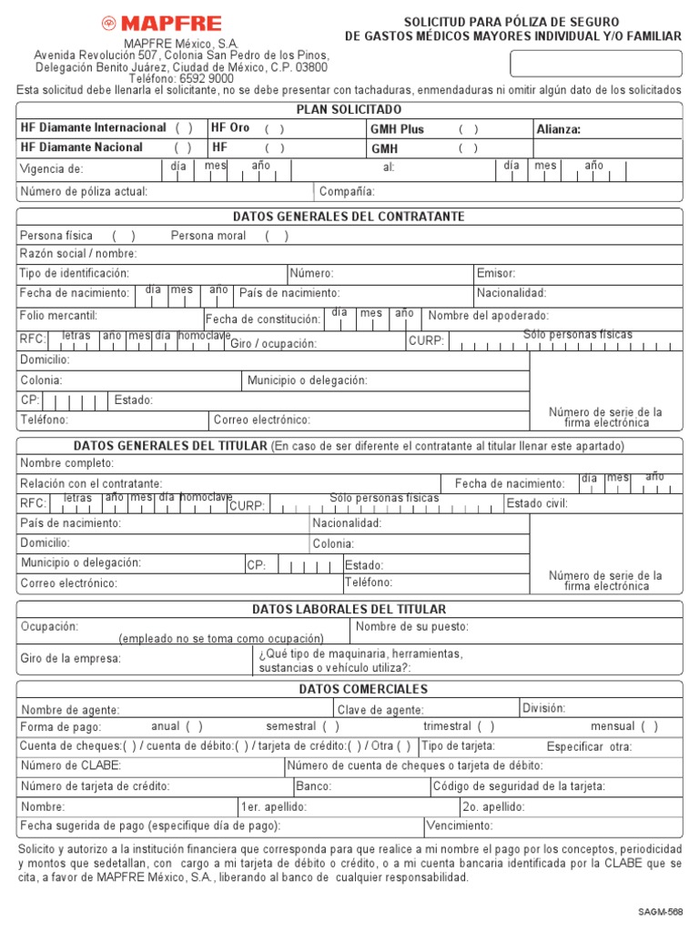 MAPFRE Solicitud de Gastos Medicos Mayores Individua o Familiar ...